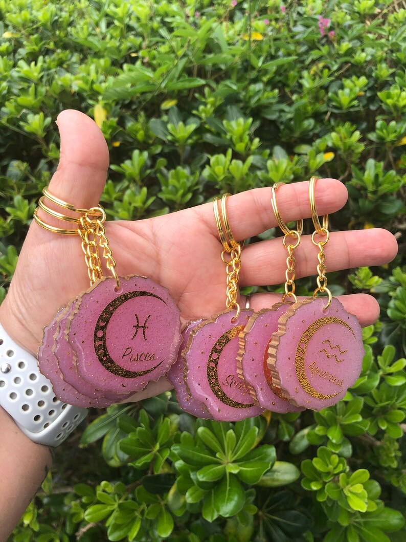 Resin Zodiac Key Ring Zodiac Key Ring Astrology Zodiac Signs | Etsy