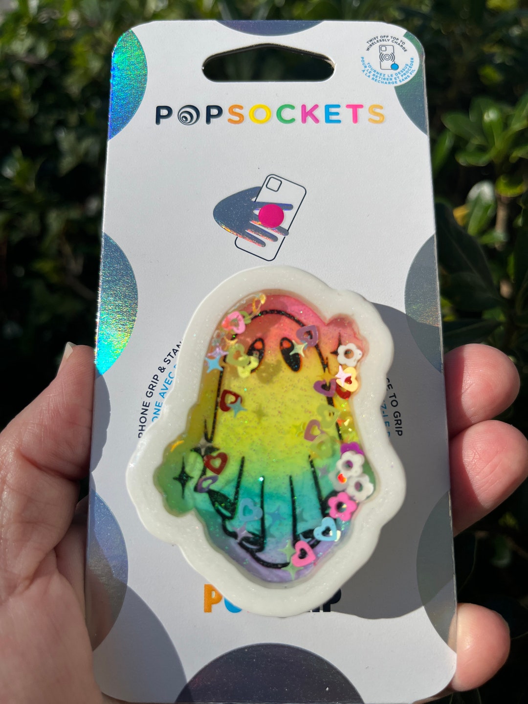 Rainbow Ghost Popsocket™, Resin Shaker Phone Grip, Groovy Ghost Popgrip ...