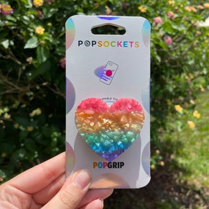 Heart Druzy Popsocket™, Heart Popgrip™, Rainbow Heart Popsocket, Black ...