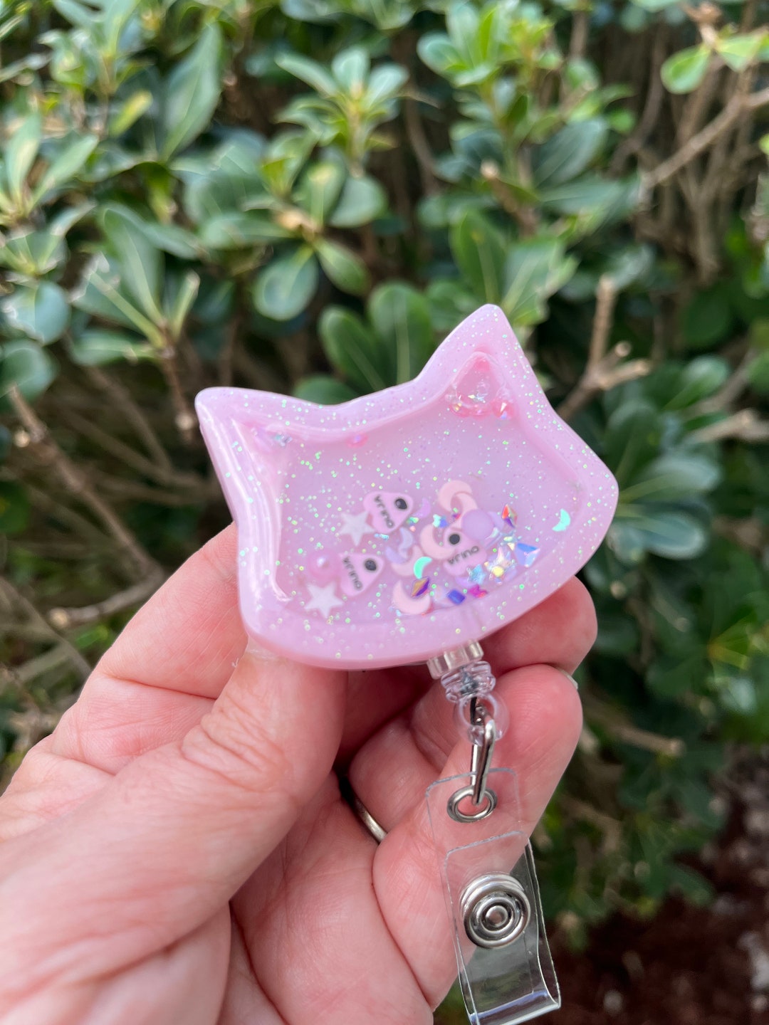 Pink Cat Shaker Badge Reel, Cat Shaker ID Holder, Light Pink Cat Badge ...