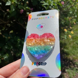 Heart Druzy Popsocket™, Heart Popgrip™, Rainbow Heart Popsocket, Black ...