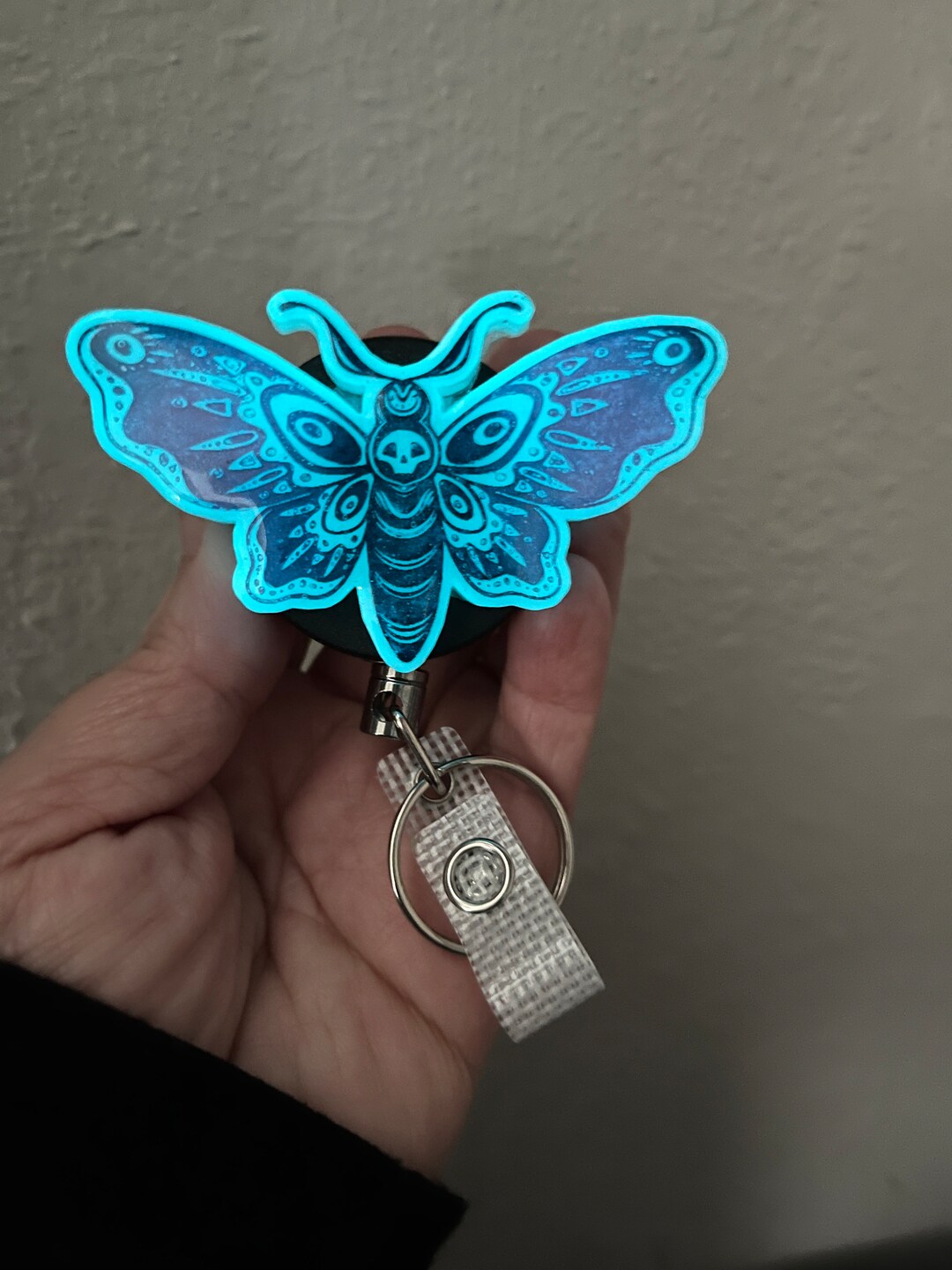 Glow in the Dark Moth Badge Reel, Moth Badge Holder, Blue Purple Moth ...