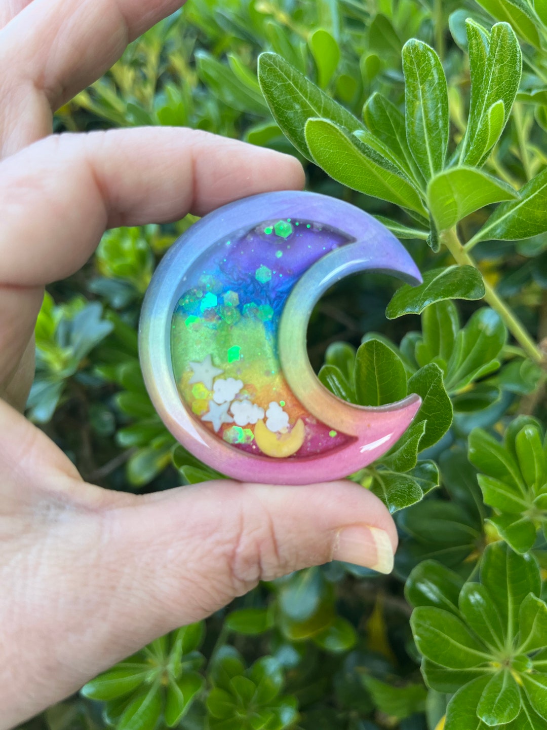 Rainbow Shaker Wicca Moon Badge Reel - Etsy