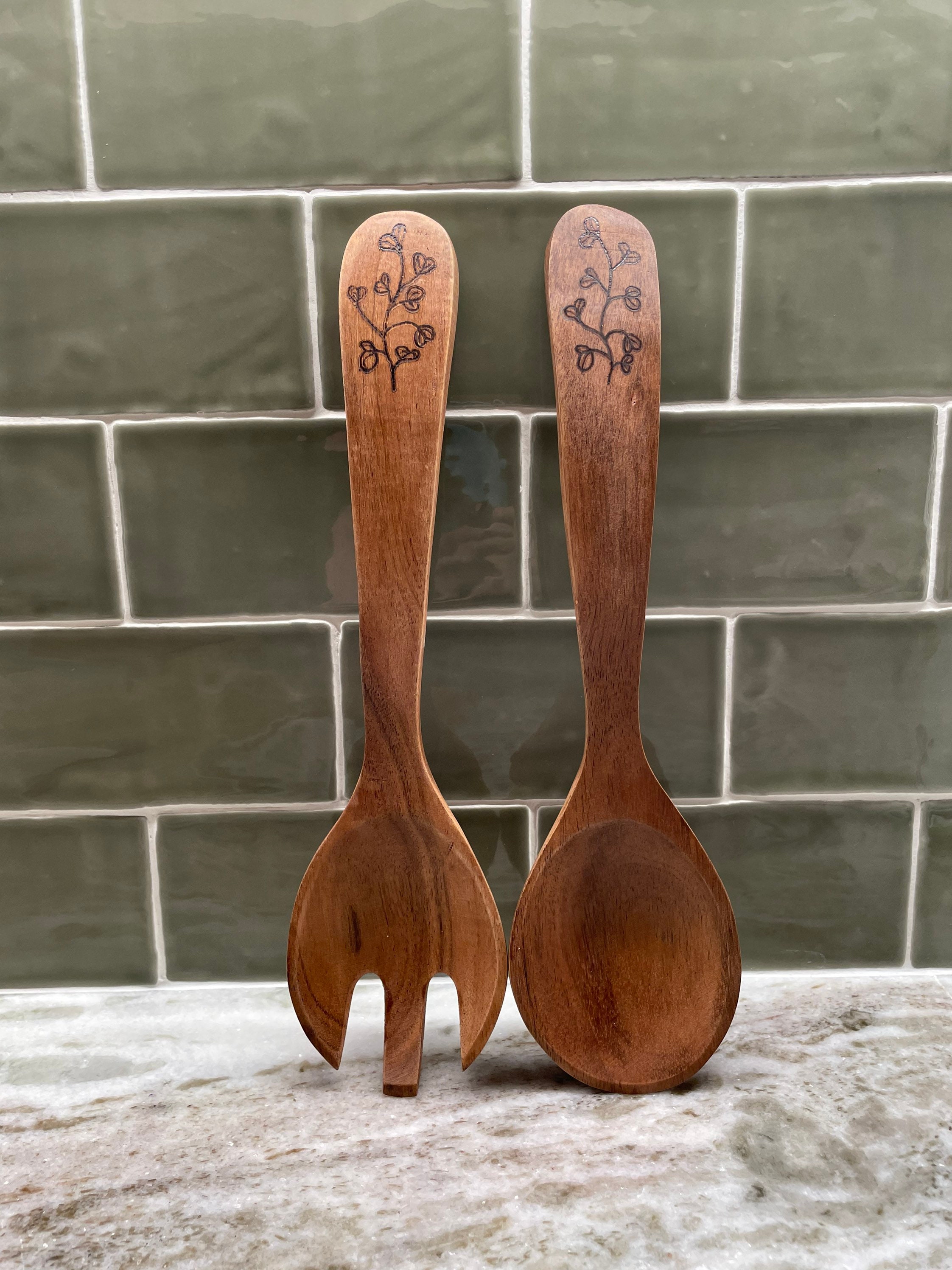 12 Inch Wood Spoon Serving Set of 2 - Etsy