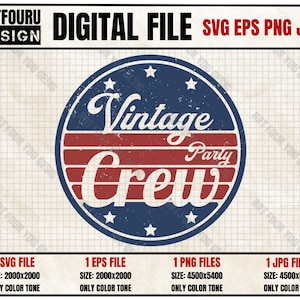 Vintage Party Crew Svg, Birthday Party Gifts Svg, Idea Gift for Her Him ...