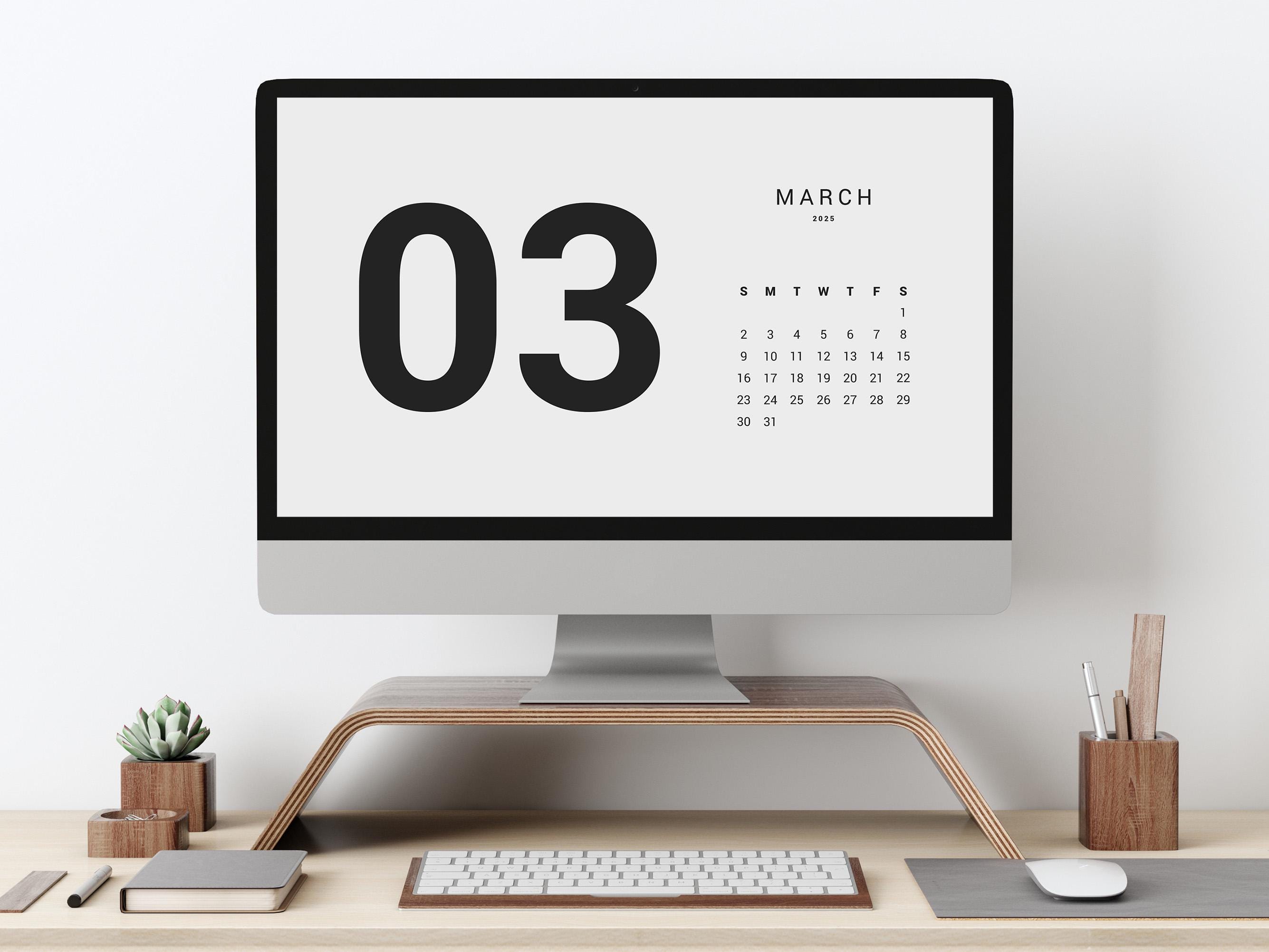 2025 Desktop Calendar Wallpaper, Monochrome Computer Background - Etsy