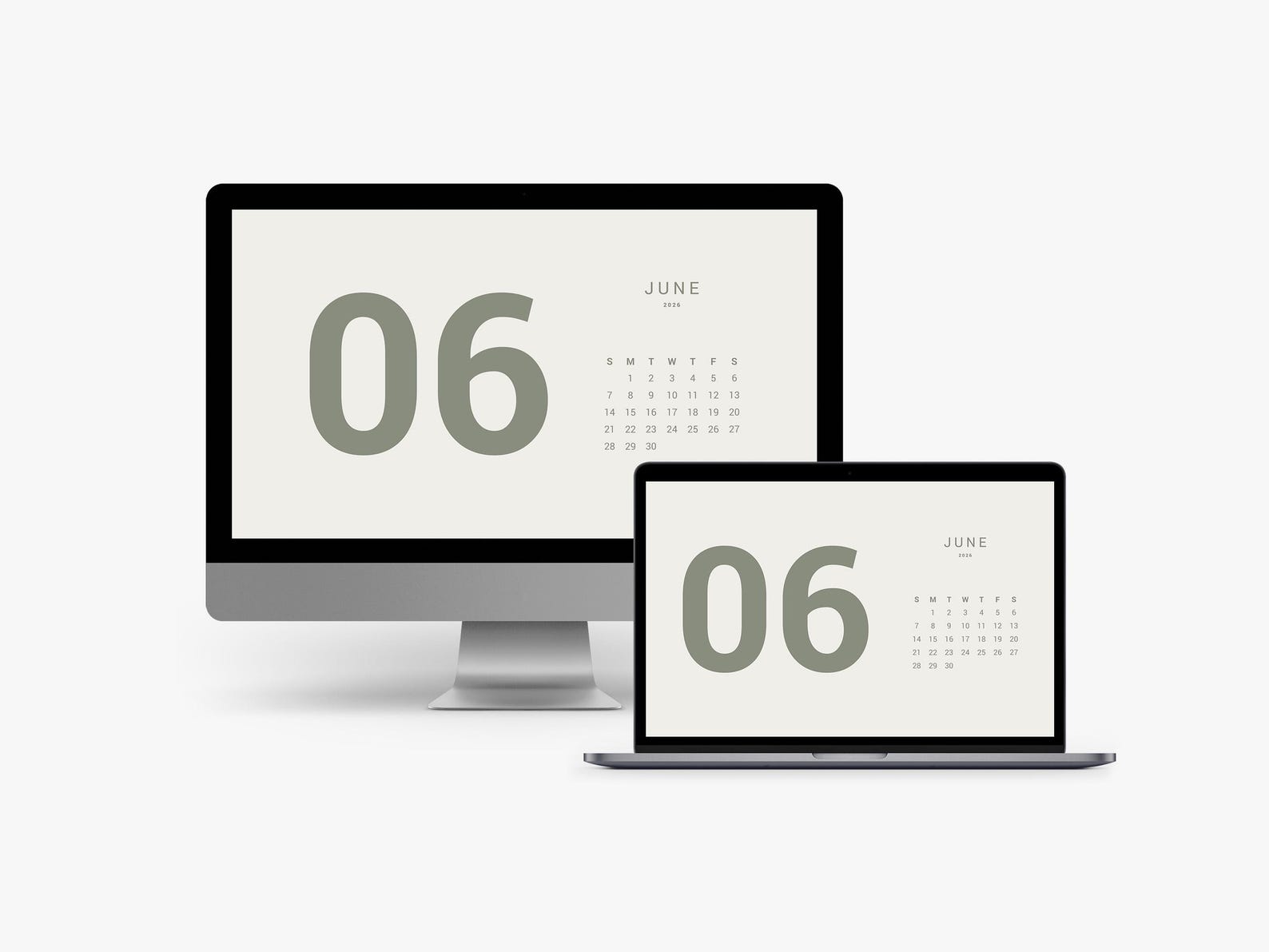 Clean Monthly Computer Wallpaper Calendar 2026, Sage White Aesthetic ...