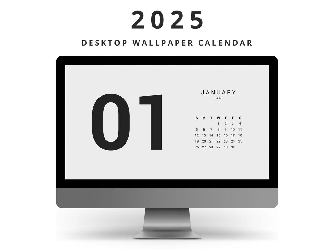 2025 Desktop Calendar Wallpaper, Monochrome Computer Background - Etsy