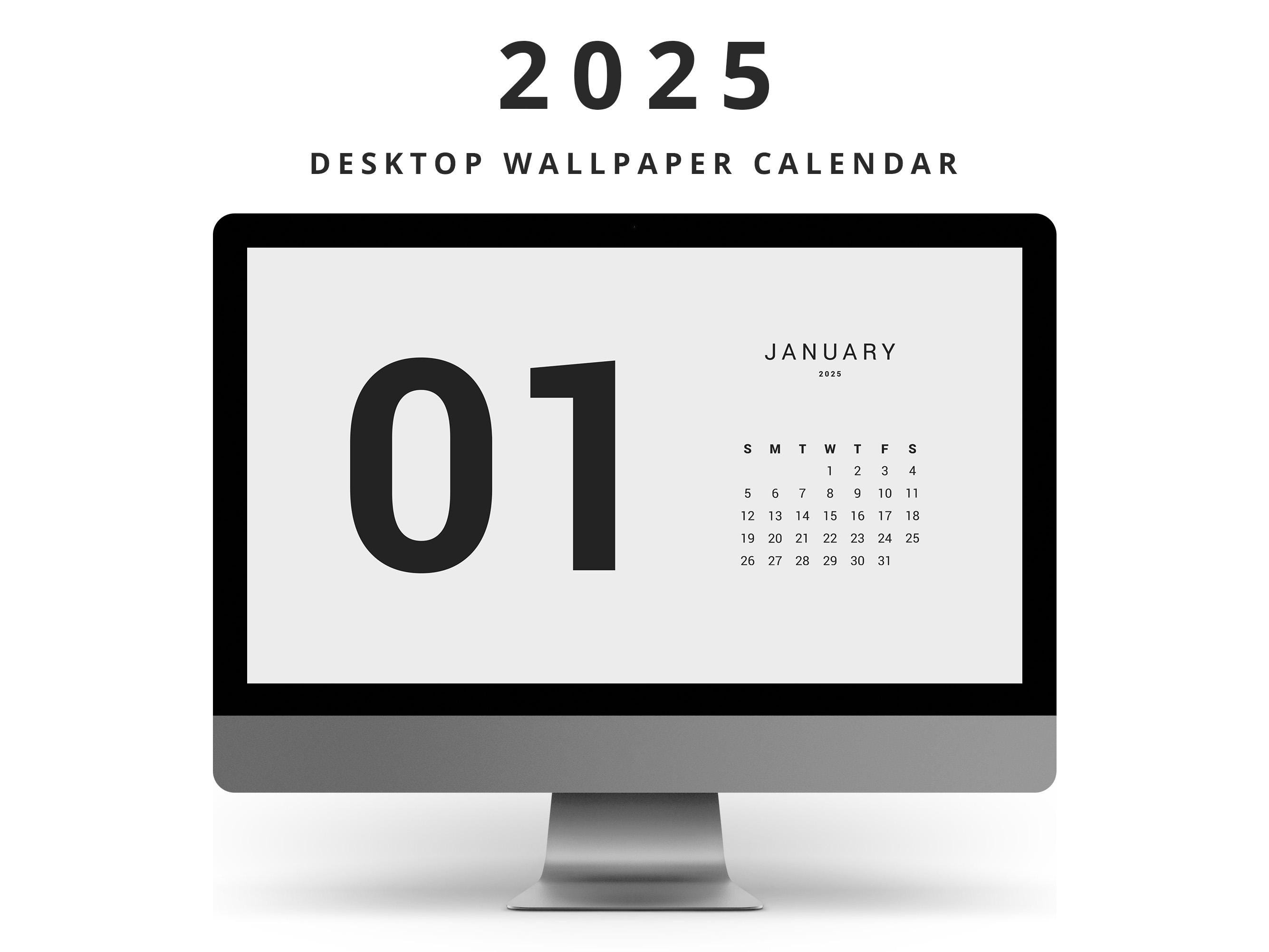 2025 Desktop Calendar Wallpaper, Monochrome Computer Background - Etsy