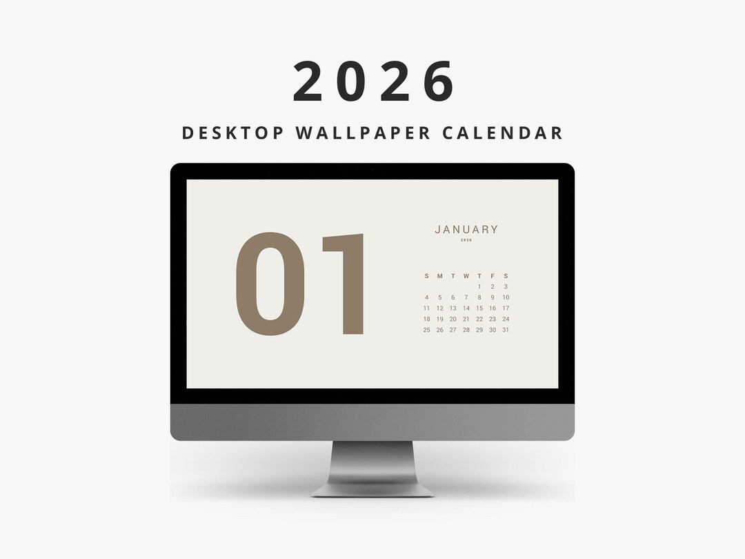 Monthly Calendar Wallpaper 2026 for Computer Background, Brown White ...