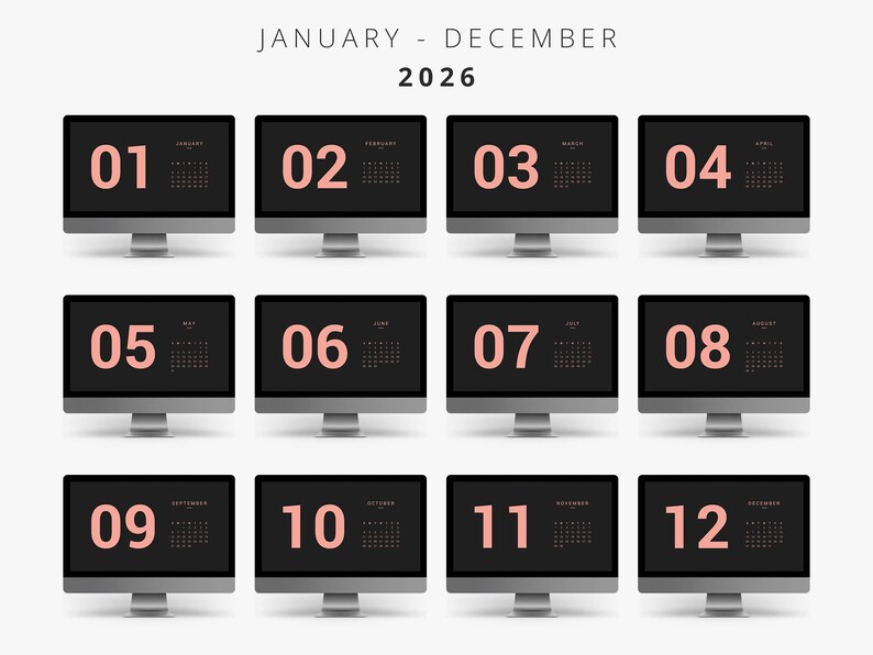 Computer Desktop Calendar Wallpaper 2026, Pink Black, Dark Aesthetic PC ...