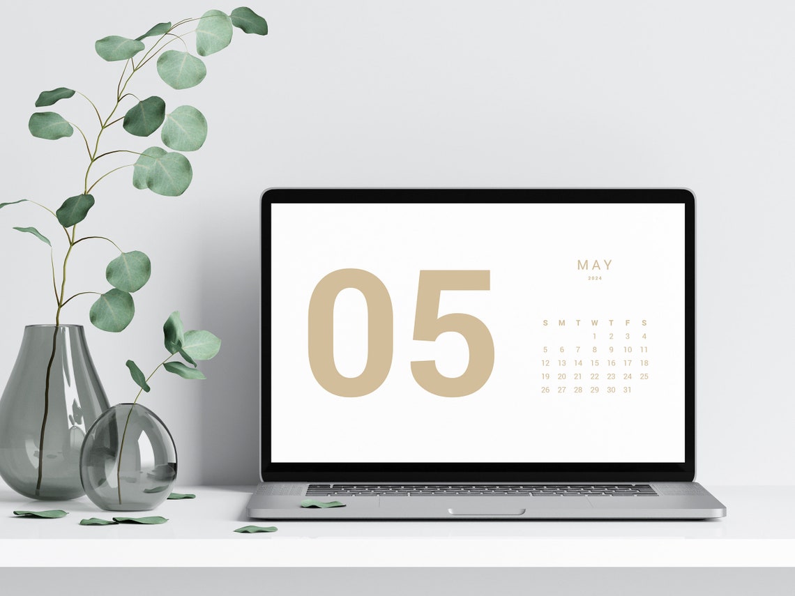 Monthly Desktop Wallpaper 2024 Beige White, Modern Simple Calendar ...