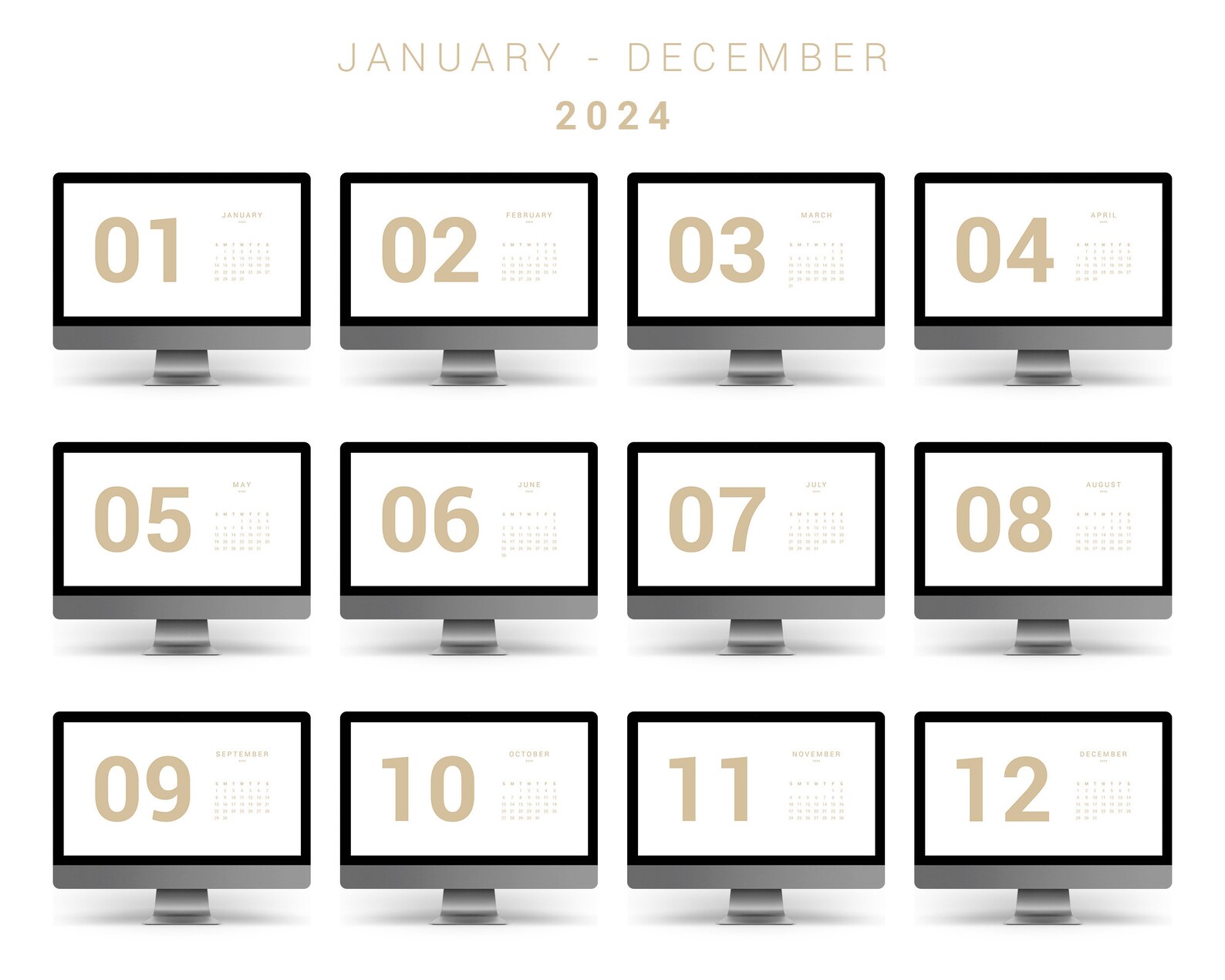 Monthly Desktop Wallpaper 2024 Beige White, Modern Simple Calendar ...