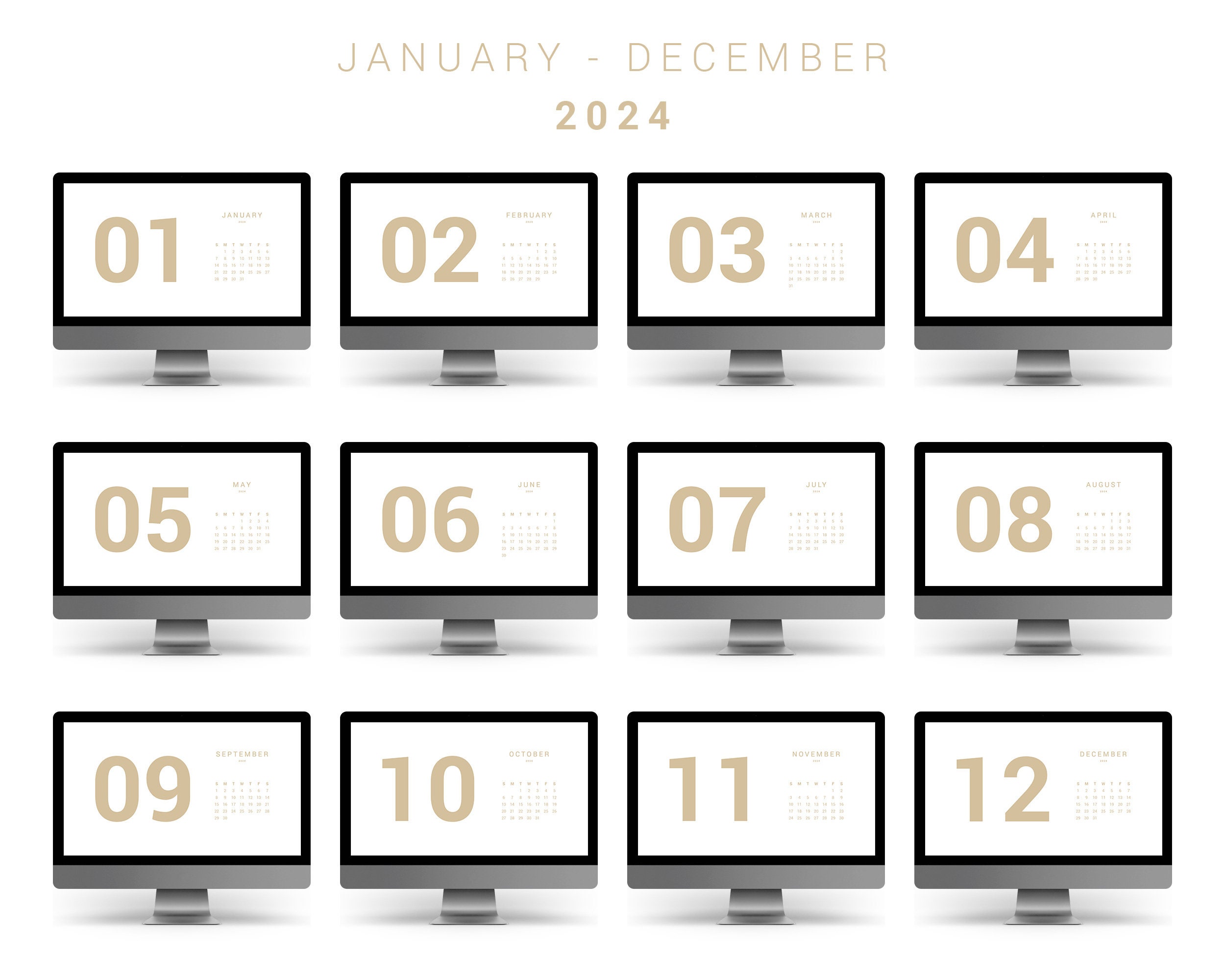 Monthly Desktop Wallpaper 2024 Beige White, Modern Simple Calendar ...