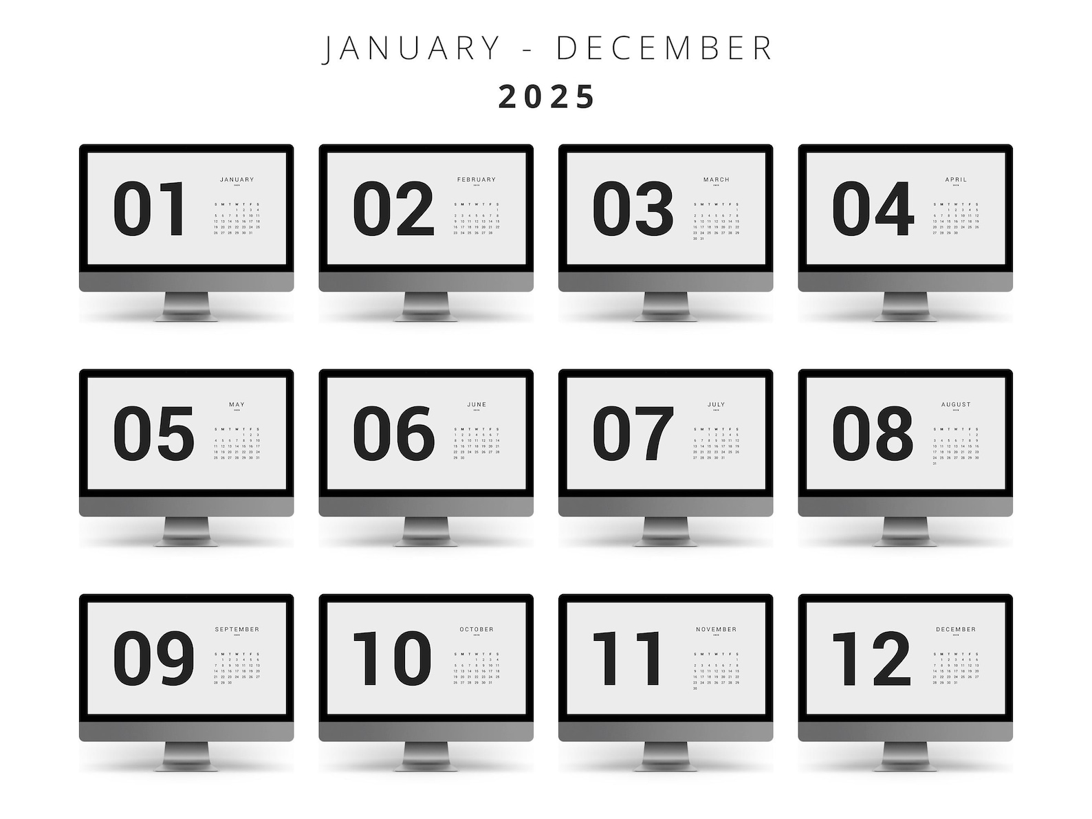2025 Desktop Calendar Wallpaper, Monochrome Computer Background - Etsy