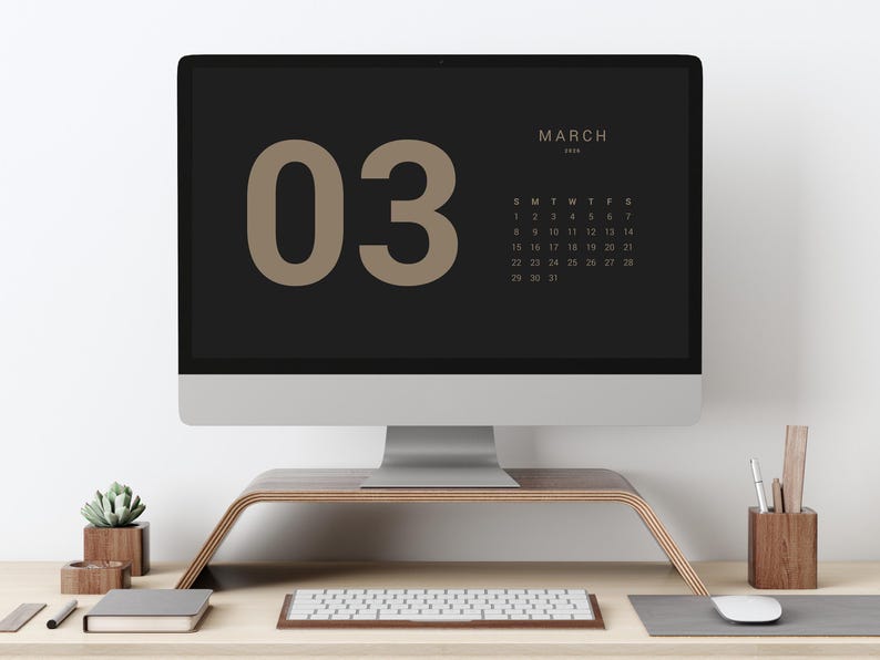 Digital Calendar Wallpaper 2026 for Desktop Pc and Laptop, Brown Black ...