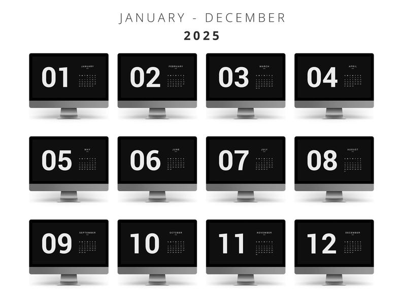 Desktop Wallpaper 2025 Black and White, Dark Desktop Calendar ...