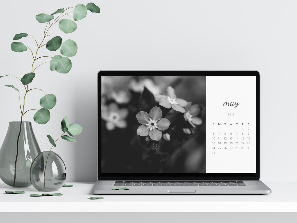 Floral Digital Wallpaper Calendar 2026, Aesthetic Flowers Computer ...