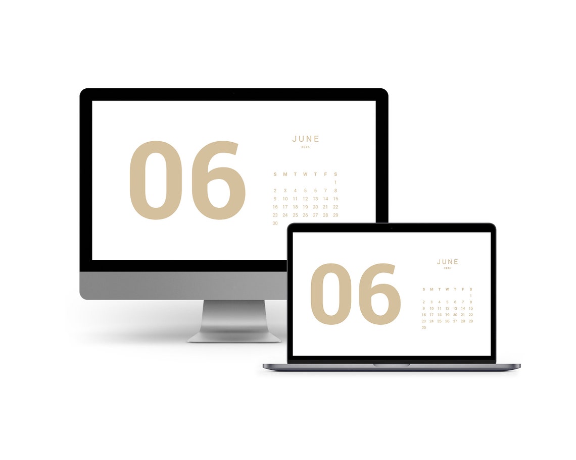 Monthly Desktop Wallpaper 2024 Beige White, Modern Simple Calendar ...