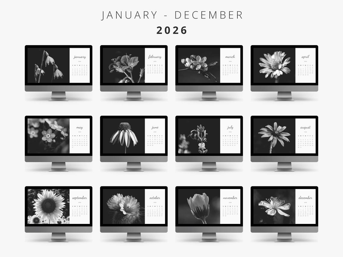 Floral Digital Wallpaper Calendar 2026, Aesthetic Flowers Computer ...