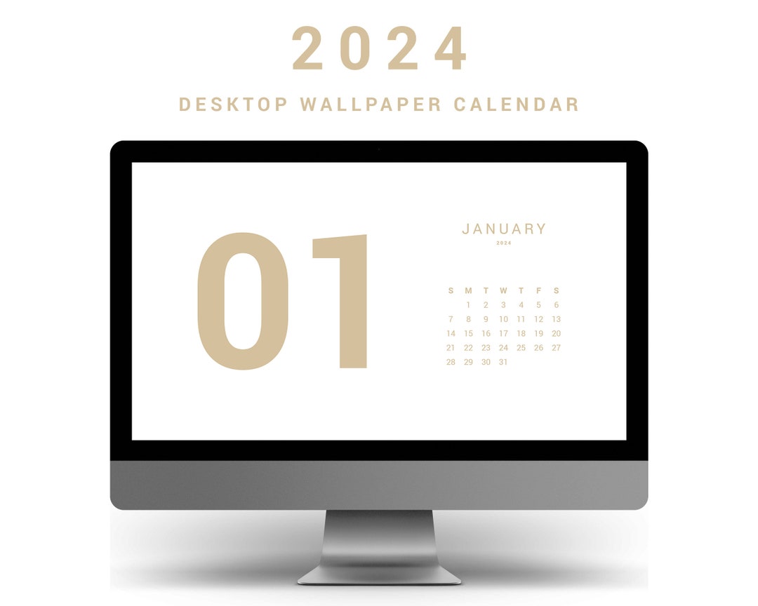 Monthly Desktop Wallpaper 2024 Beige White, Modern Simple Calendar ...