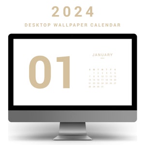Monthly Desktop Wallpaper 2024 Beige White, Modern Simple Calendar ...