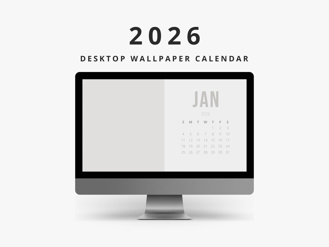 Computer Desktop Wallpaper Calendar 2026 Light Grey, Modern Neutral ...