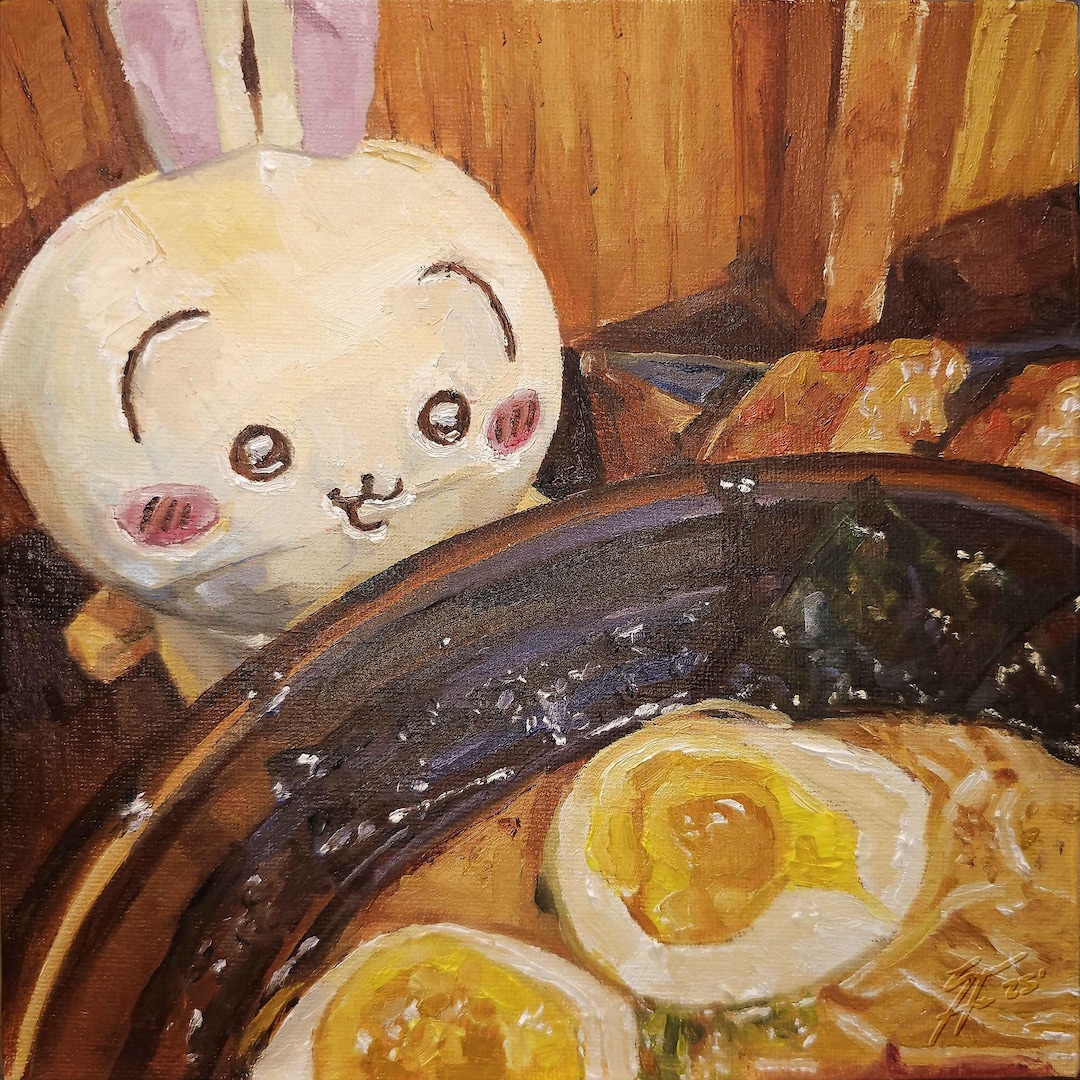 Usagi Eating Ramen - Chiikawa Original Oil Painting - Poster Print - Etsy