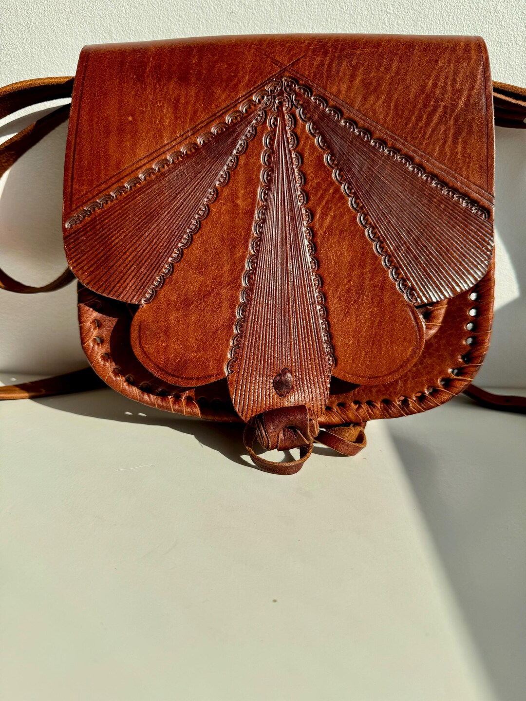 Genuine Leather Cognac Color Handmade Crossbody Bag. Full Grain Waxed ...