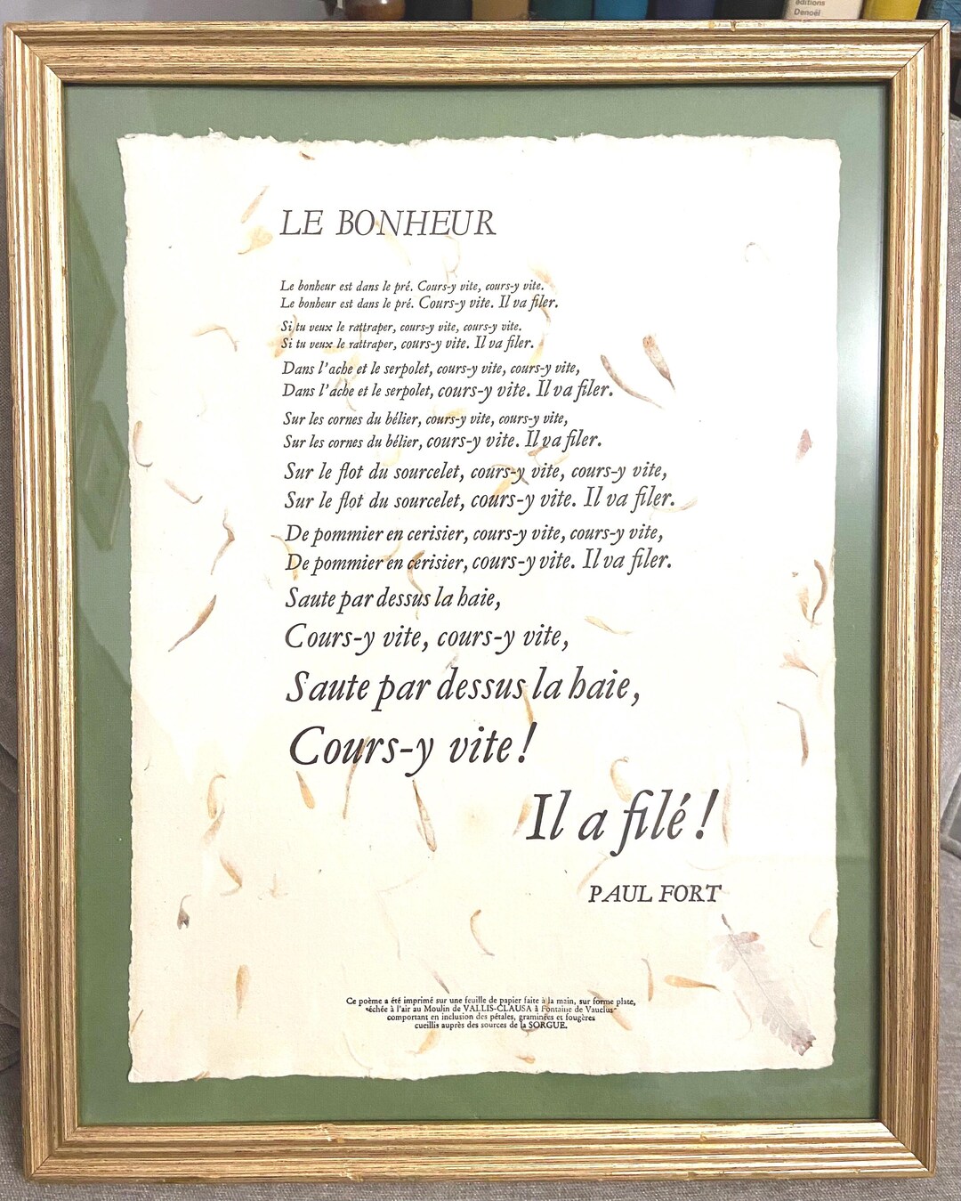 Vintage Framed French Poem Art: Handmade Paper, Golden Frame - Etsy