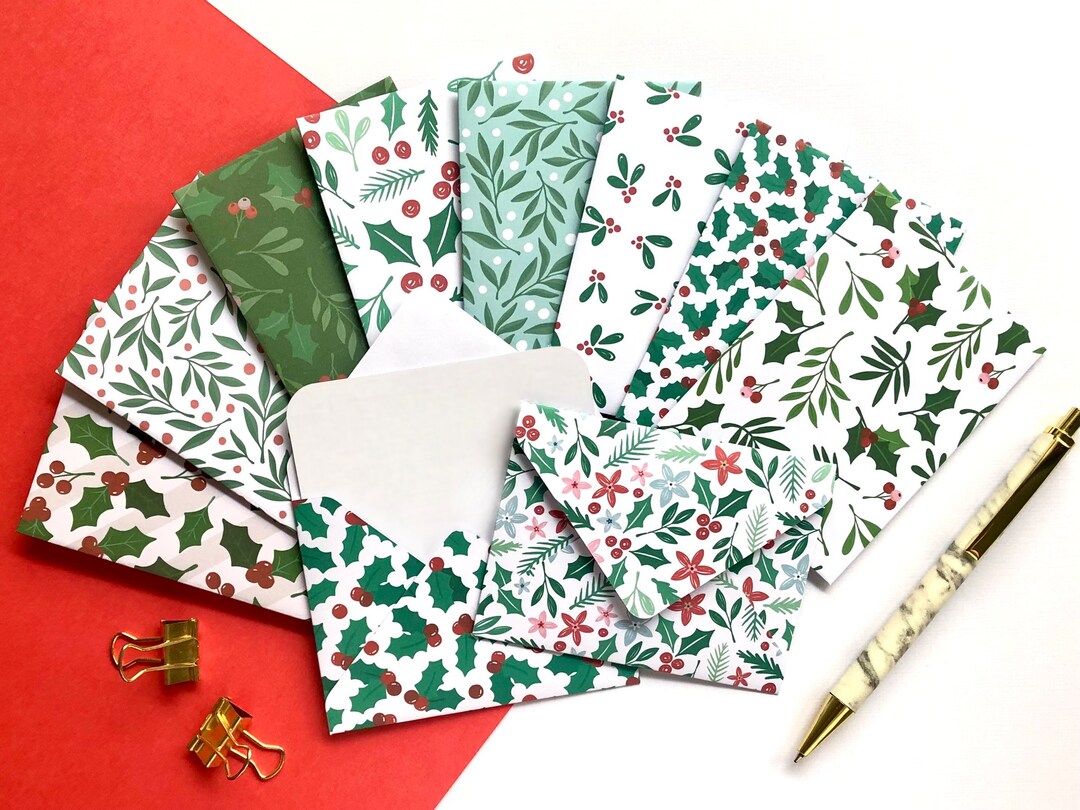Boughs of Holly Mini Envelopes, Set of 10 Handmade Envelopes With Blank ...