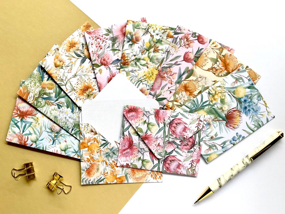 Australian Bush Florals Mini Envelopes, Set of 10 Handmade Envelopes ...