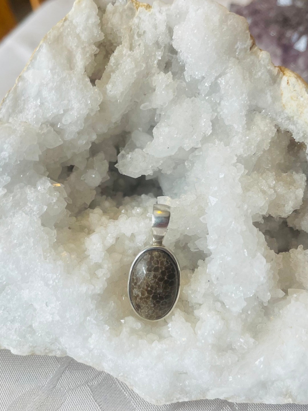 Petite Michigan Charlevoix Stone favosite Pendant in Sterling Silver ...