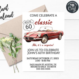 Classic Car Birthday Invitation,50th 60th 70th Birthday,celebrate a ...