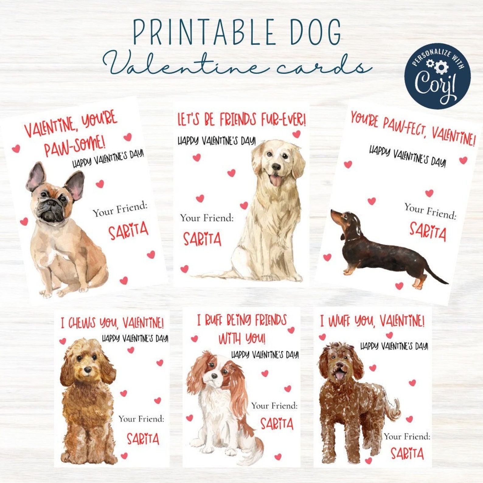 Editable Dog Valentine Cards,puppy Valentines,kids Valentine Cards ...