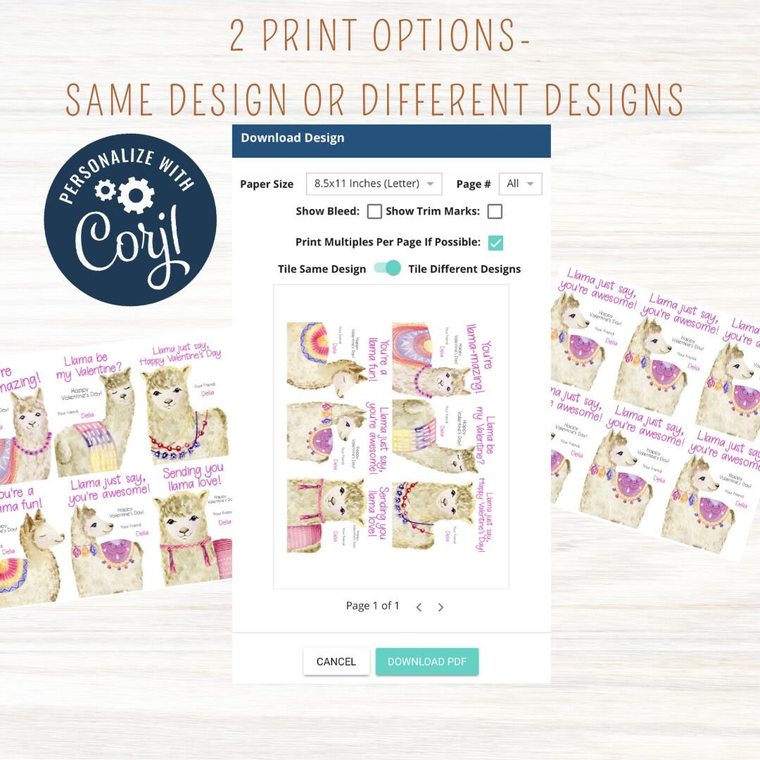 Editable Llama Valentine Cards,llama Valentines,llama Kids Valentine ...