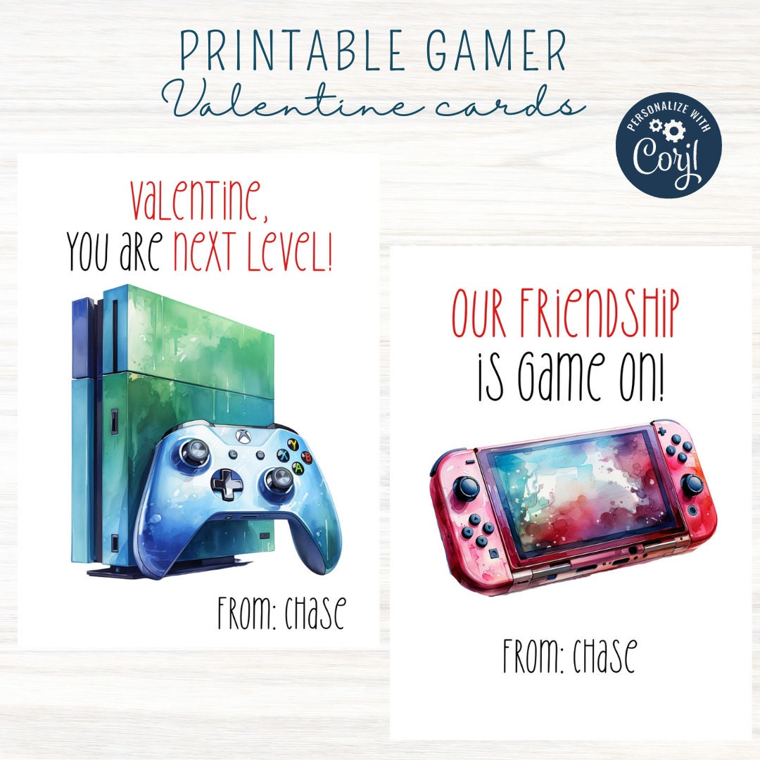 Editable Gamer Valentine Cards,video Game Valentines,kids Valentine ...