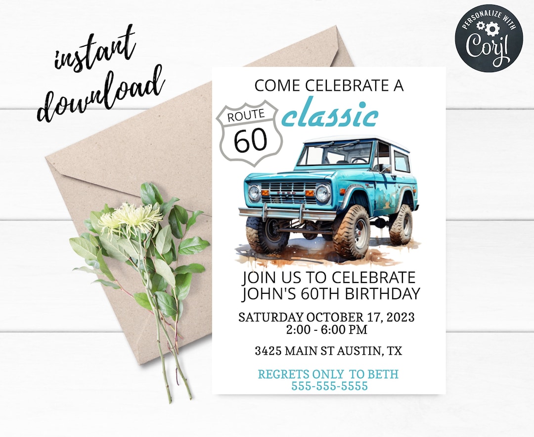 Classic Car Birthday Invitation,50th 60th 70th Birthday,celebrate a ...