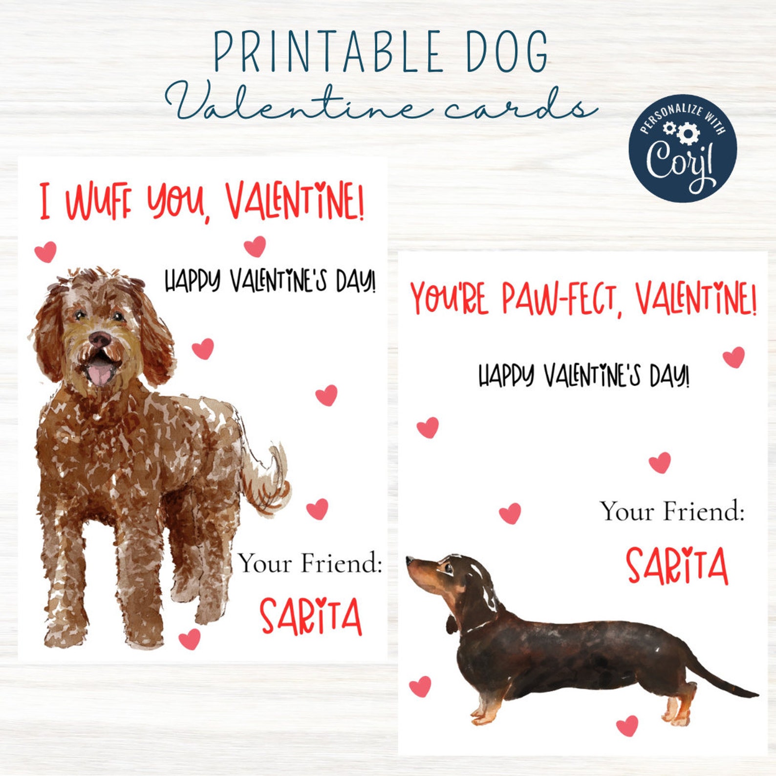 Editable Dog Valentine Cards,puppy Valentines,kids Valentine Cards ...