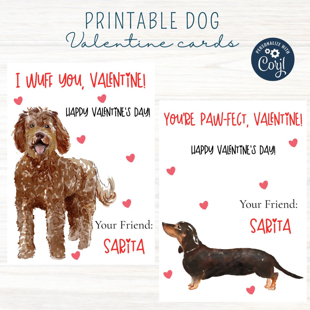 Editable Dog Valentine Cards,puppy Valentines,kids Valentine Cards ...