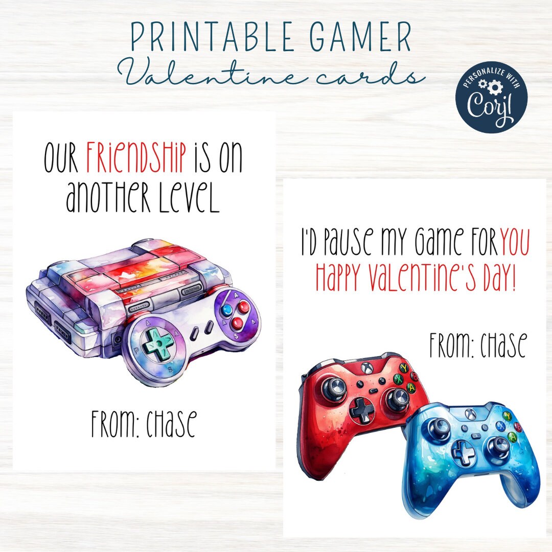 Editable Gamer Valentine Cards,video Game Valentines,kids Valentine ...