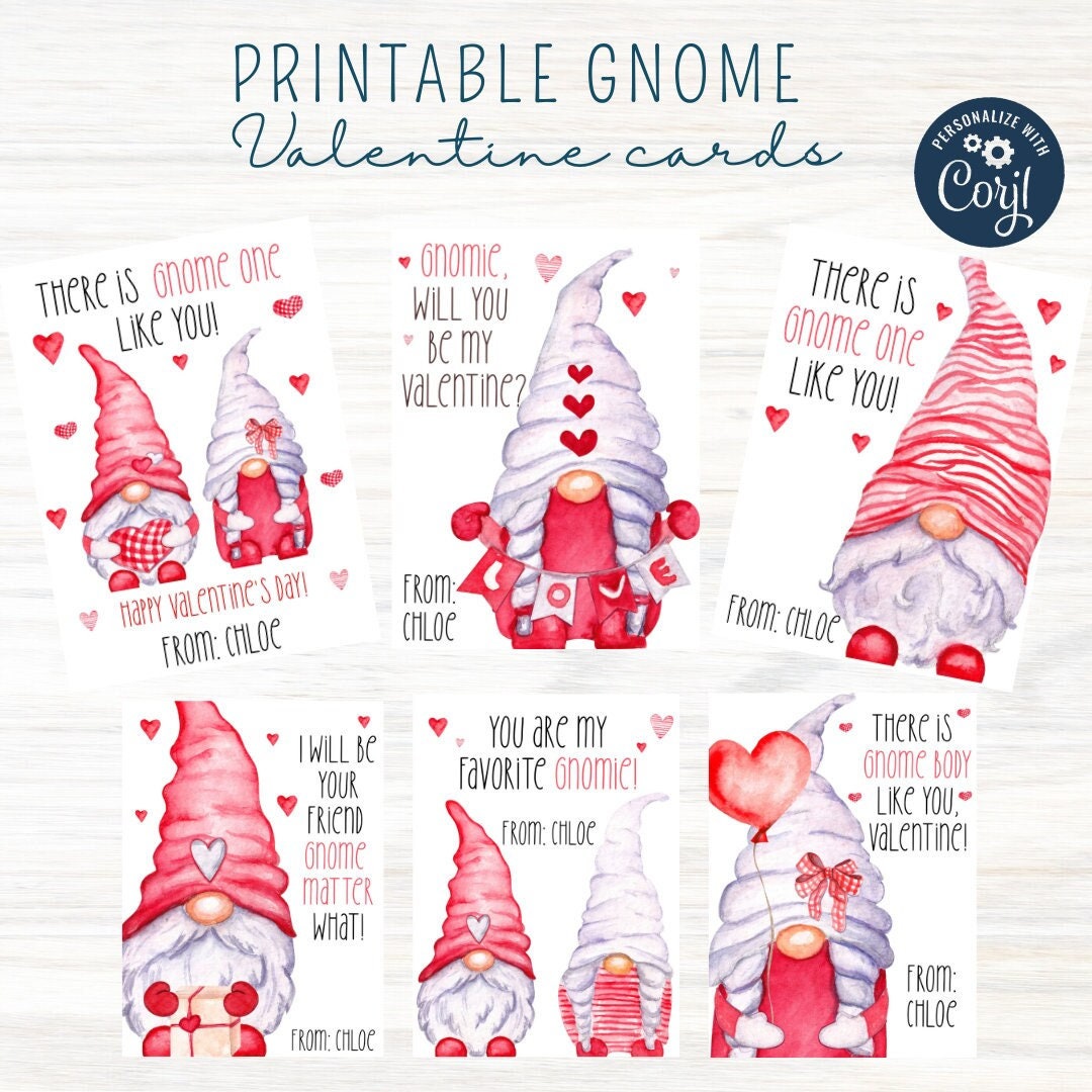 Editable Gnome Valentine Cards,gnome Valentines,kids Valentines,gnome ...