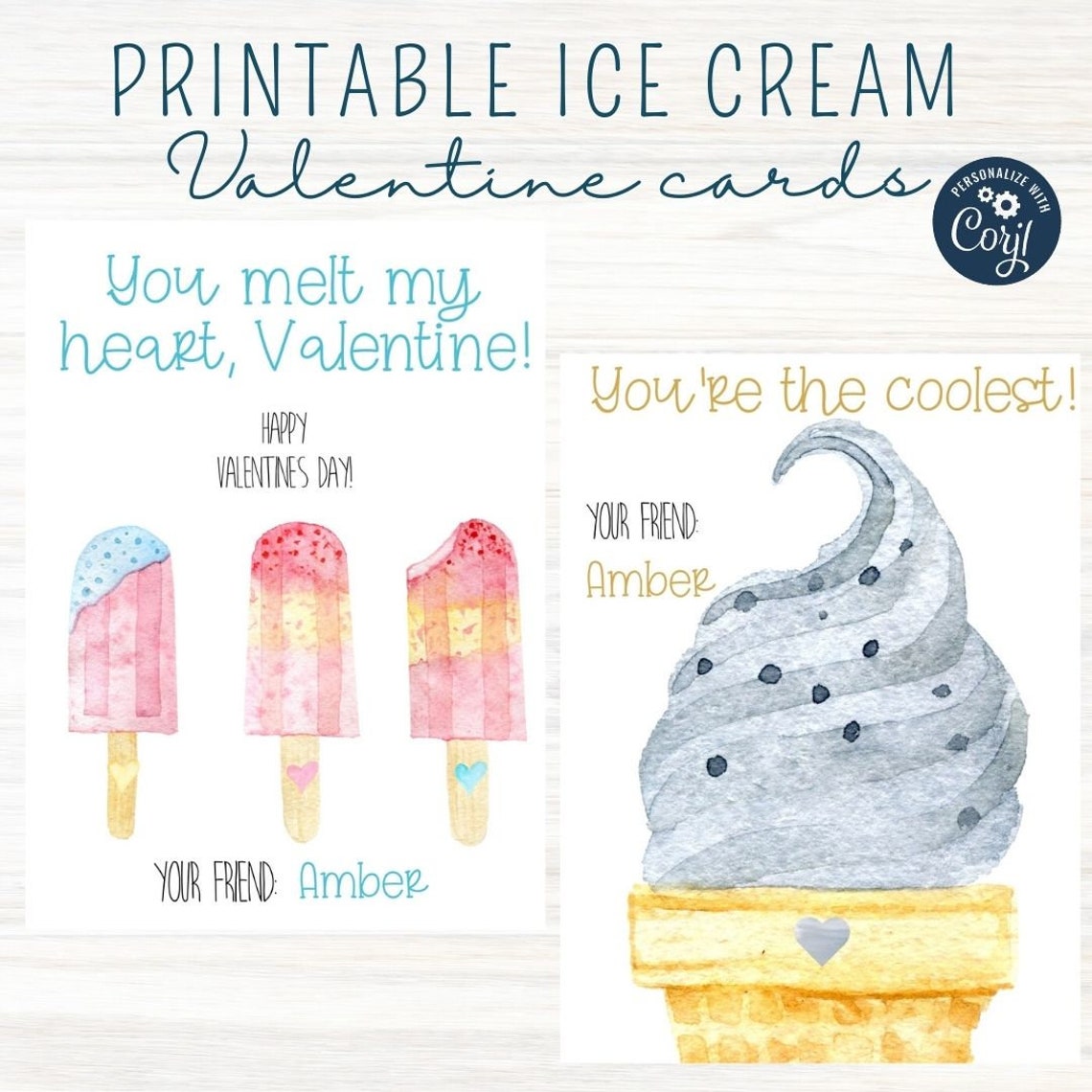 Editable Ice Cream Valentine Cards,ice Cream Valentines,kids Valentine ...
