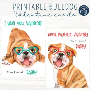 Editable Dog Valentine Cards,bulldog Valentines,kids Valentine Cards ...