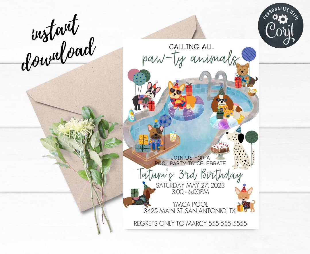 Dog Birthday Pool Party,dog Pool Party Invitation,editable Dog Birthday ...