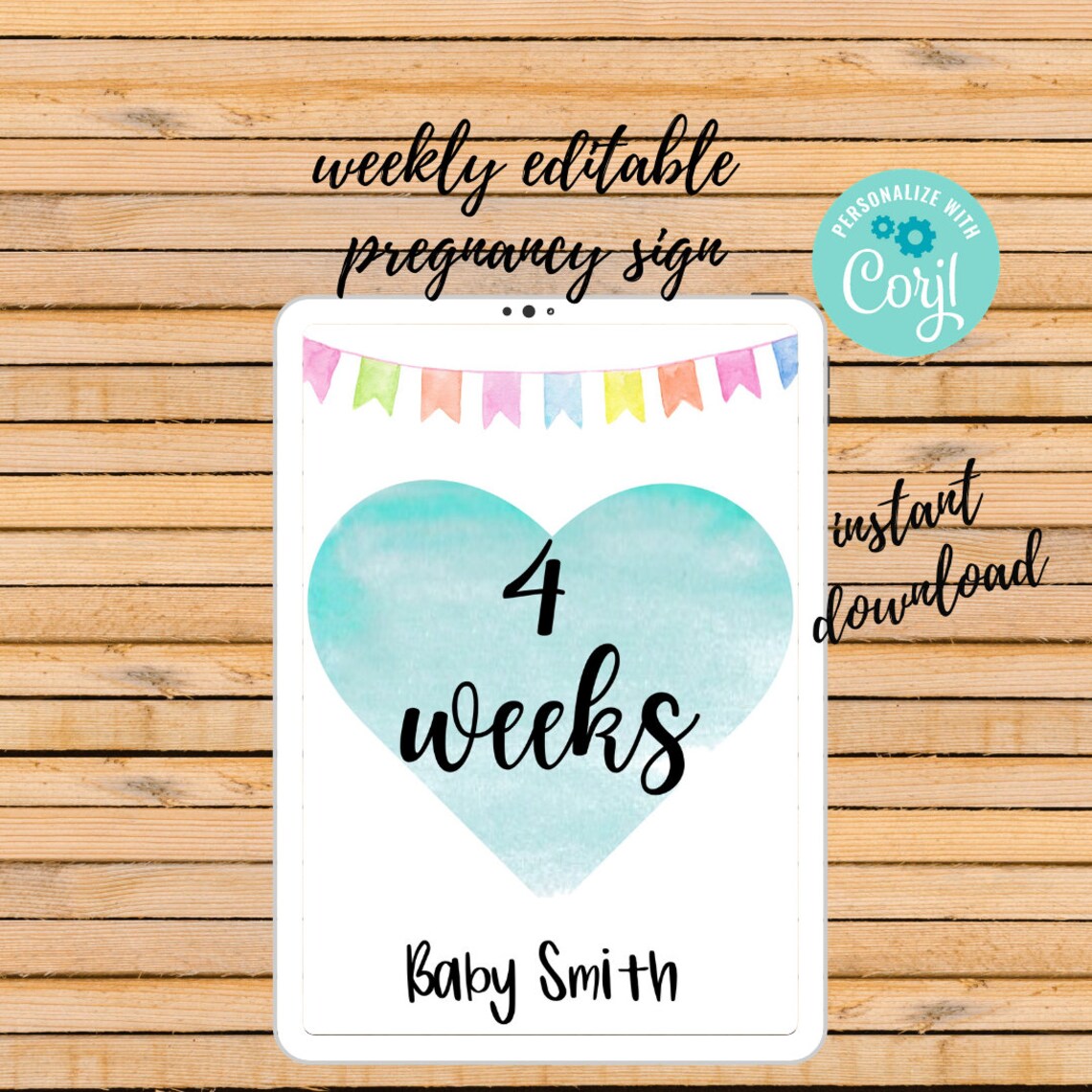 10x8 Weekly Colored Hearts Pregnancy Signs-weeks 4-41,pregnancy ...
