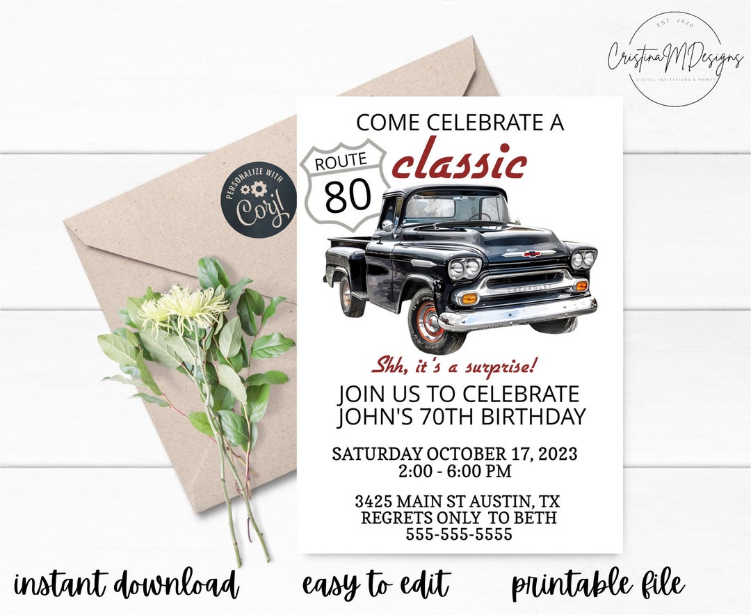 Classic Car Birthday Invitation,50th 60th 70thbirthday,celebrate a ...