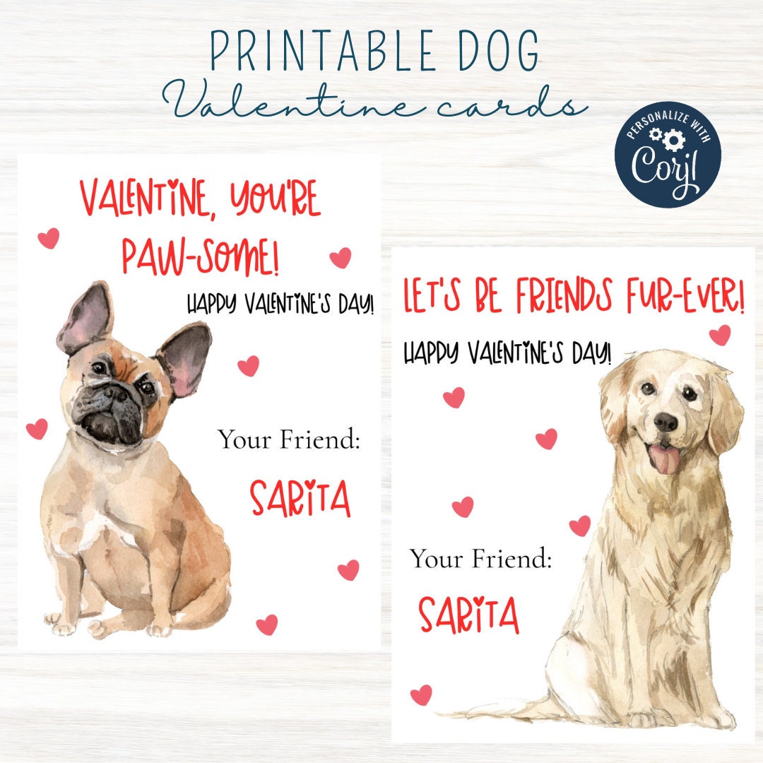 Editable Dog Valentine Cards,puppy Valentines,kids Valentine Cards ...