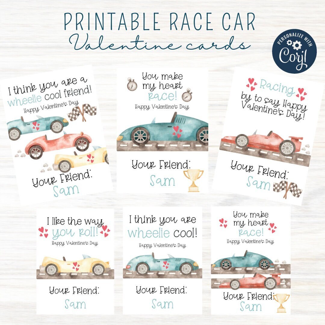 Editable Race Car Valentine Cards,race Car Valentines,kids Valentine ...