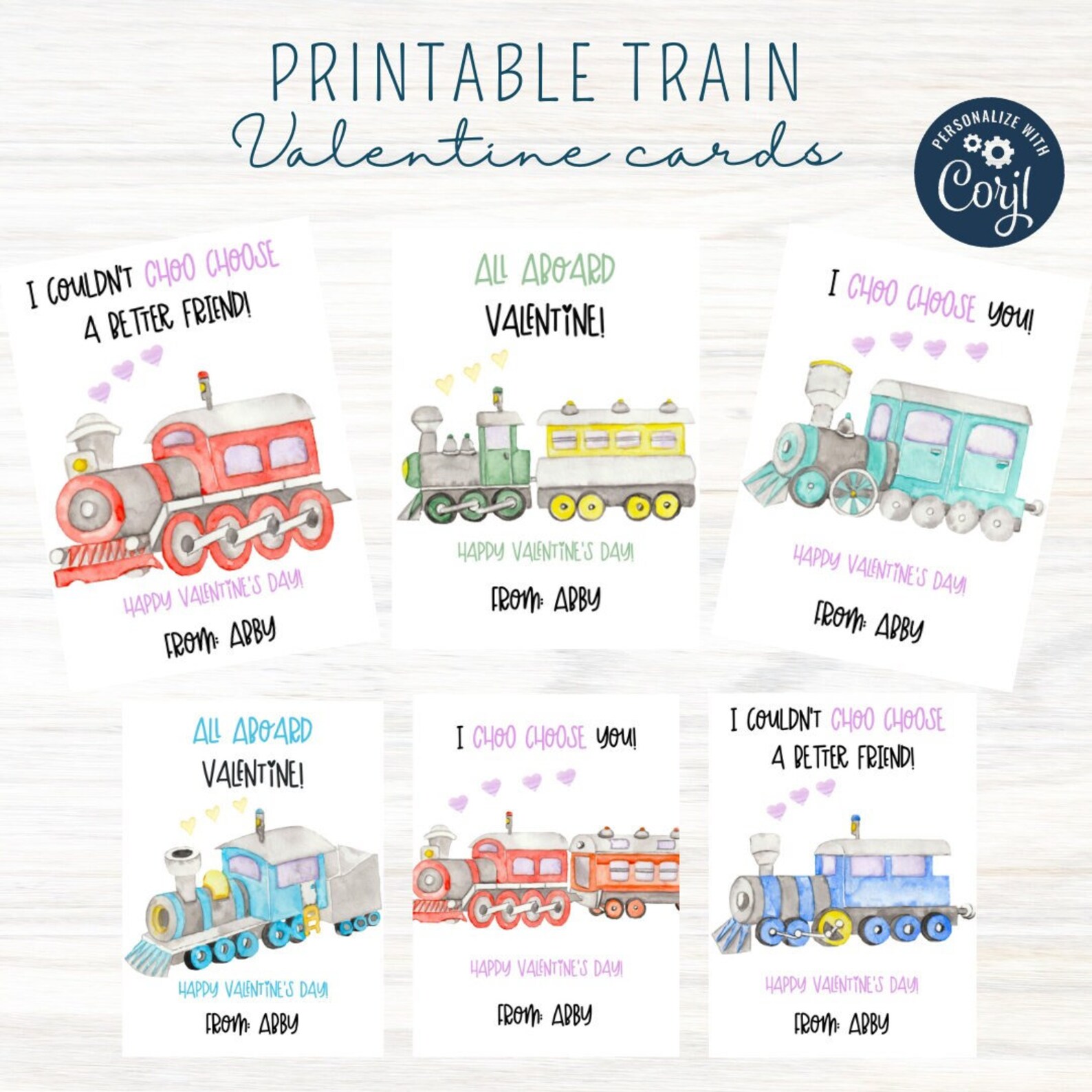 Editable Train Valentine Cards,train Valentines,kids Valentine Cards ...
